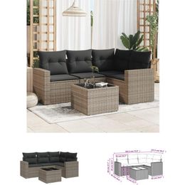 5-tlg. Garten-Sofagarnitur mit Kissen Grau Poly Rattan - Gartenmöbel-Sets - Grau - The Living Store