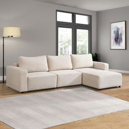 Modulares Schlafsofa vina l, Beige Cordsofa, Sofa mit Schlaffunktion, Couch - Home Deluxe