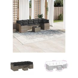 8-tlg. Garten-Sofagarnitur mit Kissen Grau Poly Rattan - Gartenmöbel-Sets - Grau - The Living Store