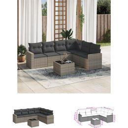 7-tlg. Garten-Sofagarnitur mit Kissen Grau Poly Rattan - Gartenmöbel-Sets - Grau - The Living Store