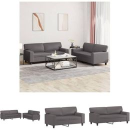 The Living Store - 2-tlg. Sofagarnitur Grau Kunstleder - Sofas - Grau