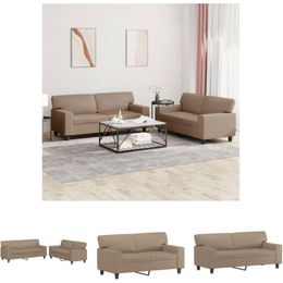 The Living Store - 2-tlg. Sofagarnitur Cappuccino-Braun Kunstleder - Sofas - Braun