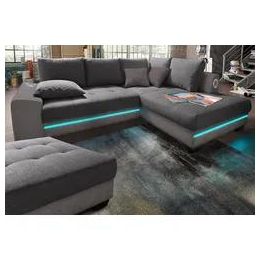 Ecksofa Inosign "Nikita II, L-Form" Sofas Gr. B/H/T: 240cm x 86cm x 190cm, Microfaser PRIMABELLE-Struktur, Ottomane rechts, belastbar bis 100kg-mit Soundsystem-RGB-LED-Beleuchtung, grau (anthrazit/dunkelgrau) Wahlweise mit Kaltschaum, EasyBett, Bettkasten