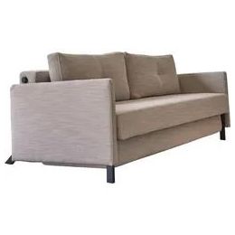 Schlafsofa INNOVATION LIVING TM "Cubed Klappsofa, hochwertige Schlaffunktion, Design und extra Komfort" Sofas Gr. B/H/T: 154cm x 77cm x 103cm, Struktur fein, 140 x 200, beige (612 sand) Frontauszug, sehr platzsparend, abgewinkelt Sitzen, waagerecht liegen