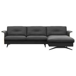 Ecksofa FLEXLUX "Glow, super bequem durch hochwertigem Sitzaufbau mit Federkern, L-Form" Sofas Gr. B/H/T: 273cm x 81cm x 158cm, Echtleder, Chaiselongue rechts, Armlehne Furnier: Walnuss, schwarz (deep black) Modernes skandinavisches Design