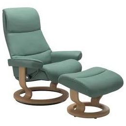 Relaxsessel stressless "View" Sessel Gr. Leder PALOMA, Cross Base Eiche, Relaxfunktion-Drehfunktion-PlusTMSystem-Gleitsystem, B/H/T: 91cm x 109cm x 83cm, grün (aqua paloma) mit Classic Base, Größe L,Gestell Eiche