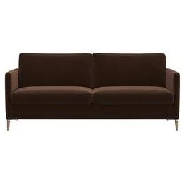 2,5-Sitzer FLEXLUX "Fiore, super bequem durch Kaltschaum im Sitz" Sofas Gr. B/H/T: 181cm x 85cm x 92cm, Velvet, braun (tobacco) schmale Armlehnen, Füße Alu+ Eiche