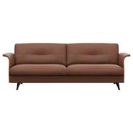 3-Sitzer FLEXLUX "Glow bequem und komfortabel durch hochwertigen Sitzaufbau, Designsofa" Sofas Gr. B/H/T: 224cm x 81cm x 91cm, Echtleder, Armlehnen in Walnuss, braun (old chesnut) Skandinavisches Design, In hochwertiger Verarbeitung