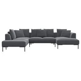 Ecksofa FLEXLUX "Sava U-Form, bequem und komfortabel durch den hochwertigen Sitzaufbau" Sofas Gr. B/H/T: 370cm x 94cm x 222cm, Velvet, langer Schenkel links, grau (soft grey) Schwarze Metallfüße, mit losen Rückenkissen, Luxuriöses Sitzkomfort