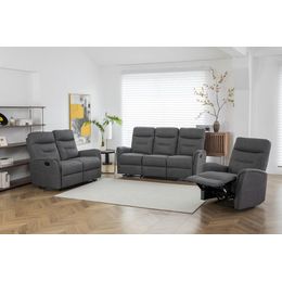 Happy Home Couchgarnitur Set Sofaset Sitzgarnitur 3tlg. mit Relaxfunktion gepolstert grau