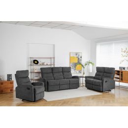 Happy Home Couchgarnitur Set Sofaset Sitzgarnitur 3tlg. mit Relaxfunktion gepolstert dunkelgrau