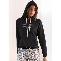 Lascana Hoodie schwarz Gr. 32/34 für Damen. Mit Schriftzug, Bindebänder, Print. Bequem. Nachhaltig.