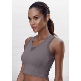 active by Lascana LASCANA ACTIVE Funktionsshirt grau Gr. S (36/38) für Damen. Rundhals und Logodruck, Mesheinsatz, Einfassband. Figurbetont. Nachhaltig.