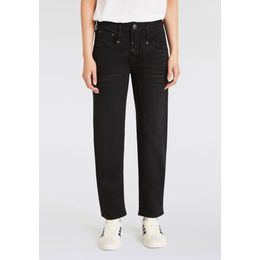 Boyfriend-Jeans Herrlicher "Shyra Tap Long Recycled Denim Black Stretch", Damen, Gr. 30, Länge 32, schwarz (punky), Denim/Jeans, Obermaterial: 99% Baumwolle, 1% Elasthan, casual, lässig geschnitten lang, Jeans