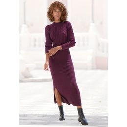 Strickkleid Lascana Gr. 44, N-Gr, bordeaux/burgunder Damen Kleider mit Zopfmuster, figurbetont, Pulloverkleid, herbstlich