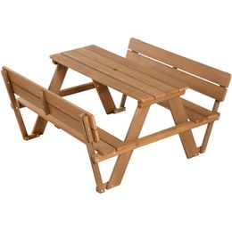 Kindersitzgruppe Roba "Picknick for 4 Outdoor +, Teakholz" Sitzmöbel-Sets Gr. B/H/T: 89cm x 50,5cm x 107cm, Kindersitzgarnitur mit Lehne und 2 Sitzauflagen, braun (teakholz) Kinder mit Lehne; inklusive Sitzauflagen Â»Little StarsÂ«