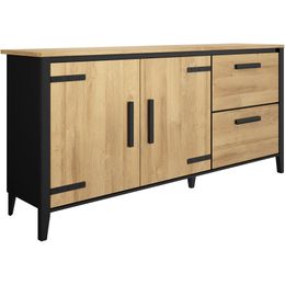 Buffet GAMI "Cork" Schränke Gr. B/H/T: 191cm x 90cm x 45cm, 2 St., schwarz (goldeiche / schwarz) 2 Türen und große Schubladen.