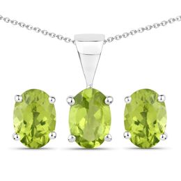 Paar Ohrstecker VIRA JEWELS "Silber 925 rhodiniert Ohrringe und Halskette mit echtem Peridot" Gr. ONE-SIZE, 2,49 ct, Silber 925 (Sterlingsilber), weiß (weiß + grün) Damen