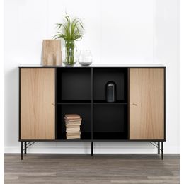 Sideboard HAMMEL FURNITURE "Mistral Kubus" Sideboards Gr. B/H/T: 136cm x 89cm x 32,5cm, schwarz (schwarz/eiche weiß pigmentiert) mit zwei Türen und Metall Füße, Breite: 136 cm