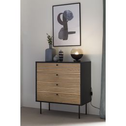 Kommode Salesfever Sideboards Gr. B/H/T: 80cm x 85cm x 40cm, Kommode Schwarz/Eiche Echtholzfurnier, 4 St., beige (natur) Schubladenkommode im Scandi Design