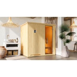 Weka Sauna "Elementsauna HALMSTAD 1" Saunen vorgefertigte Elemente, moderne Ganzglastür Gr. Saunaofen, integrierte Steuerung, 5,4 kW, beige (natur)