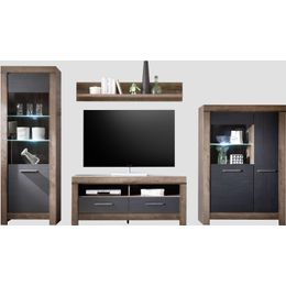 HBZ-MEBLE Mediawand HBZ "Balin mit LED-Beleuchtung, Stellmaß 325x197x45 cm" Sideboards Gr. B/H/T: 325cm x 197cm x 45cm, 2 St., eiche canyon/schwarz TV Lowboard für 55 Zoll geeignet