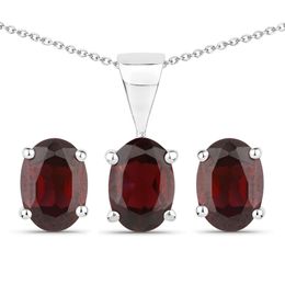 Paar Ohrstecker VIRA JEWELS "Silber 925 rhodiniert Ohrringe und Halskette mit echtem Granat" Gr. ONE-SIZE, 3,15 ct, Silber 925 (Sterlingsilber), weiß (weiß + bordeaux) Damen