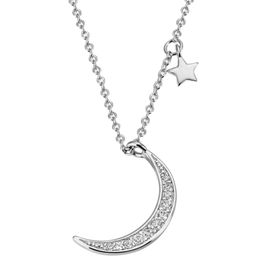 Kette mit Anhänger Firetti "Schmuck Geschenk Silber 925 Halsschmuck Halskette Ankerkette Mond" Halsketten Gr. Silber 925 (Sterlingsilber), L: 45cm, bunt (silberfarben-weiß) Damen mit Zirkonia (synth.)