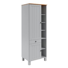 Hochschrank Home Affaire "Alby2", grau (grau, honigfarben), B:75cm H:205cm T:60cm, Massivholz, Schränke, Mit Metallgriffen, Breite 75 cm