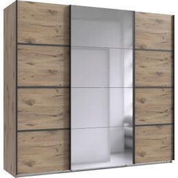 Schwebetürenschrank wimex "Jork Kleiderschrank mit Spiegel" Schränke Gr. B/H/T: 225cm x 208cm x 65cm, Premium, 3 St., Komplettausführung, viking-oak-nachbildung, abs. graphit in verschiedenen Größen und Ausstattungsvarianten