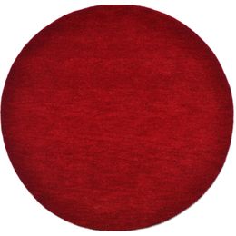 Wollteppich Theko "Gabbeh Uni, Handweb Teppich, meliert, reine Wolle, handgewebt" Teppiche Gr. Ø 190cm, 14mm, rot (bordeaux) Wohnzimmer, Esszimmer, Schlafzimmer, auch als Läufer oder rechteckig