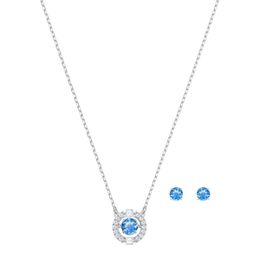 Ohrring und Ketten Set Swarovski "Sparkling Dance Round, blau, rhodiniert, 5480485" Schmuck-Sets weiß (metallfarben-blau-kristallweiß + blau-kristallweiß) Damen mit Swarovski Kristallen