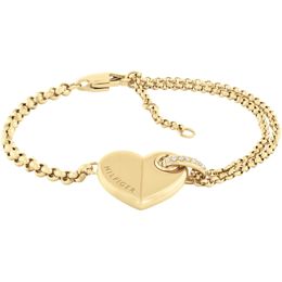 Armkette Tommy Hilfiger "BOLD HEARTS, Herz, 2780928, 2780929" Armbänder Gr. Edelstahl, goldfarben (gelbgoldfarben-weiß + weiß) Damen mit Glasstein