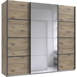 Schwebetürenschrank wimex "Jork Kleiderschrank mit Spiegel" Schränke Gr. B/H/T: 225cm x 208cm x 65cm, Basic, 3 St., Basisausführung, viking-oak-nachbildung, abs. graphit in verschiedenen Größen und Ausstattungsvarianten