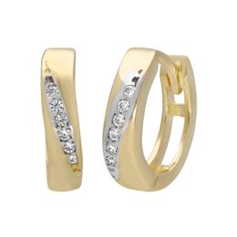 Paar Creolen Firetti "Schmuck Geschenk Gold 333 Ohrschmuck bicolor glitzernd" Ohrringe Gr. Gelbgold 333, gelb (gelbgoldfarben-weißgoldfarben-kristallweiß + kristallweiß) Damen mit Zirkonia (synth.)