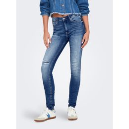 Skinny-fit-Jeans Only "ONLPAOLA HW SK REP DNM GEN X" Gr. M (38), Länge 30, blau (dunkelblau denim), Damen, Denim/Jeans, Obermaterial: 98% Baumwolle, 2% Elasthan, unifarben, Destroyed-Effekte, Jeans, mit Destroyed Effekt