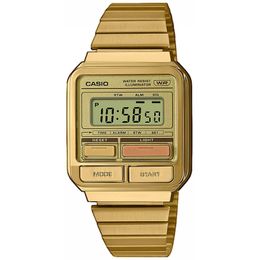 Chronograph CASIO VINTAGE "A120WEG-9AEF" Armbanduhren goldfarben Damen Quarzuhr, Armbanduhr, Damen, Herren, digital, retro, Stoppfunktion