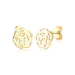 Paar Ohrstecker Elli Premium "Rose Blume Blüte Sommer 585 Gelbgold" Ohrringe Gr. OneSize, ohne Stein, Gelbgold 585, goldfarben (gold) Damen