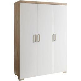 Kleiderschrank Paidi "HILJA, by Paidi, 3-türig" Schränke Gr. B/H/T: 129,6cm x 192,7cm x 52,1cm, 3 St., rot (eiche-bordeaux / kreideweiß) praktische Einteilung mit Einlegeböden und Kleiderstangen