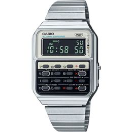 Chronograph CASIO VINTAGE Armbanduhren silberfarben (edelstahlfarben-schwarz, weiß) Damen Quarzuhr, Armbanduhr, Damen, Herren, retro, Taschenrechner, digital