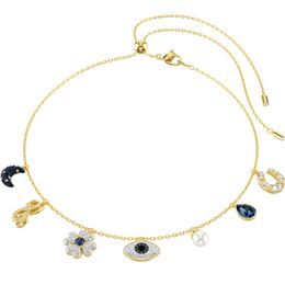 Collier Swarovski "Symbolica Mond Unendlich Glücksklee magisches Auge Hufeisen, 5692164" Halsketten Gr. Metall-Perlen, L: 52cm, gelbgoldfarben-metallfarben-blau,schwarz,kristallklar-weiß Damen mit Swarovski Kristall - Perle