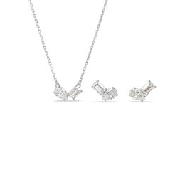 Ohrring und Ketten Set Swarovski "Mesmera, 5665829" Schmuck-Sets silberfarben (metallfarben-kristallweiß + kristallweiß) Damen mit funkelnden Swarovski Zirkonia (synth.)