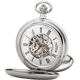 Regent Uhren Taschenuhr REGENT "P704-19377740" Taschenuhren silberfarben (edelstahlfarben) Damen Herrenuhr, Handaufzug, Acrylglas, skelettiertes Zifferblatt