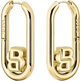 Paar Creolen BOSS "DOUBLE B SWING, 1580629" Ohrringe Gr. Edelstahl, goldfarben (gelbgoldfarben) Damen