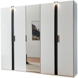 Drehtürenschrank wimex "Rimini by fresh to go, Kleiderschrank mit Spiegel, Metallgriffe" Schränke Gr. B/H/T: 250cm x 216cm x 58cm, 5 St., weiß/ grafit inklusive LED Beleuchtung, BTH 25058216cm, weiß oder graphit