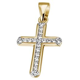 Ketten-Anhänger Firetti "Schmuck Geschenk Silber 925 Halsschmuck Anhänger Kreuz" Schmuckanhänger Gr. Silber 925 (Sterlingsilber), 1,20 g, goldfarben (gelbgoldfarben-kristallweiß + kristallweiß) Damen mit Zirkonia (synth.)