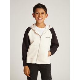 Sweatjacke Calvin Klein Jeans "COLOR BLOCK ZIP-THROUGH" Gr. 10 (140), beige (turtledove), Jungen, Sweatware, Obermaterial: 100% Baumwolle, unifarben, Sweatjacken, für Kinder bis 16 Jahre mit Logoprägung