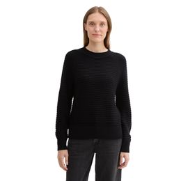 Strickpullover Tom Tailor Denim Gr. L (40), schwarz (deep black) Damen Pullover mit Ottoman Struktur