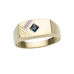 Diamantring Firetti "Schmuck Geschenk Gold 585 Damenring Verlobungsring Goldring" Gr. 19, blau (gelbgoldfarben, dunkelblau, dunkelblau), Fingerringe, Herren, 19, 0,005 ct P2 = erkennbare Einschlüsse, Gelbgold 585-Diamanten, 4mm, Gelbgold 585, Diamanten, mit Saphir - mit Brillant