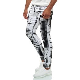 Slim-fit-Jeans KINGZ Gr. 29, Länge 34, schwarz-weiß (weiß-schwarz) Herren Jeans mit ausgefallener Batik-Waschung